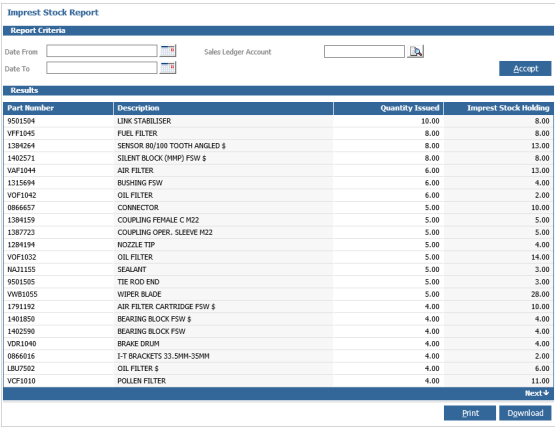 📝 Parts Imprest Stock Report – Pinewood Technologies PLC