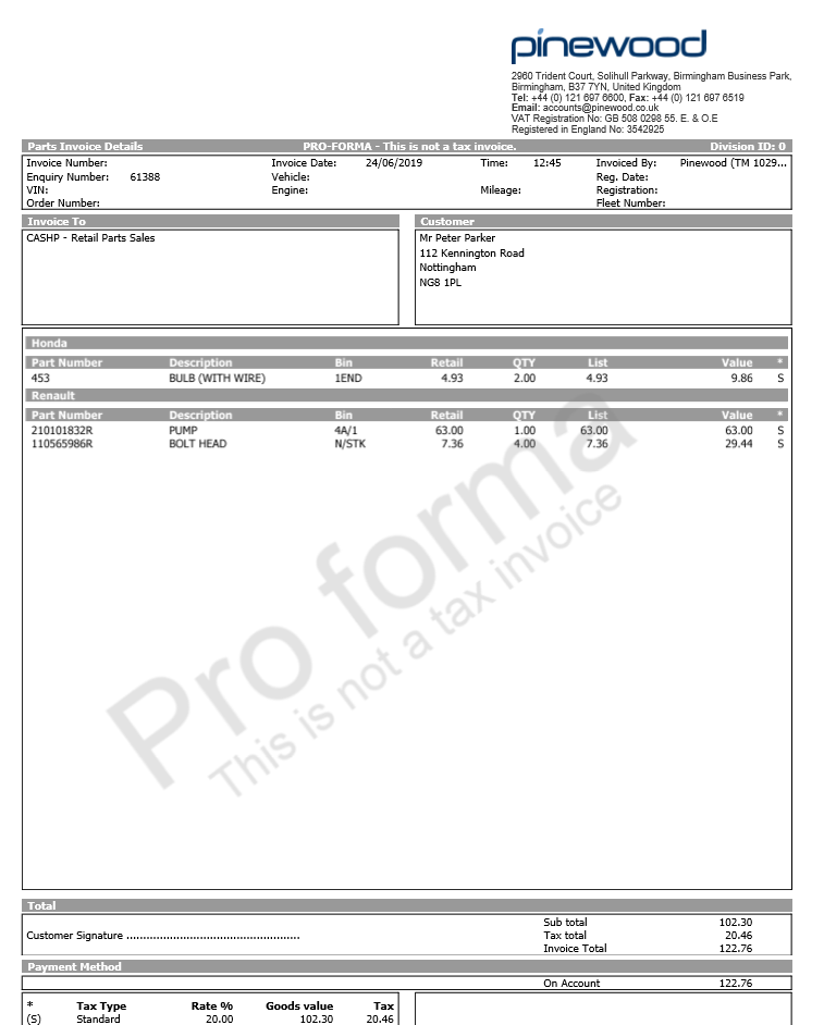 📝 How do I Print a Parts Pro Forma? – Pinewood Technologies PLC
