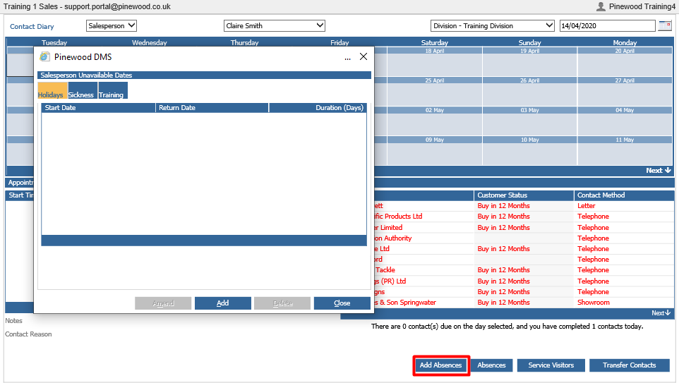 📝 How do I add absences within the Contact Diary? – Pinewood ...