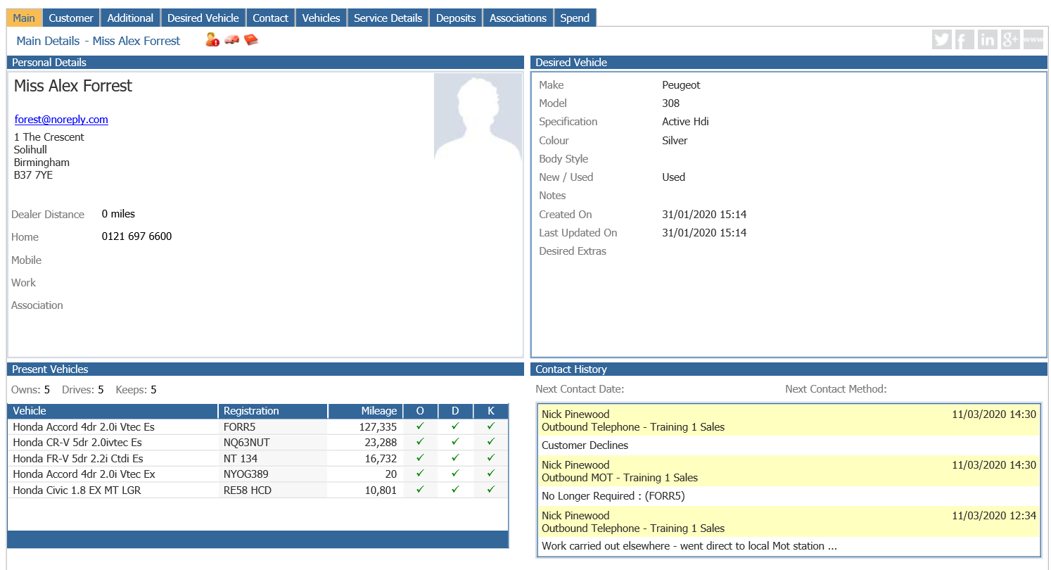 📝 CRM Main Customer Tab Overview – Pinewood Technologies PLC