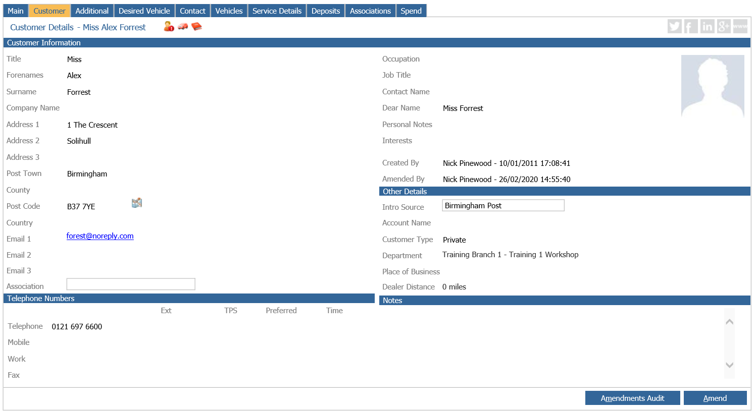 📝 CRM Customer Tab Overview – Pinewood Technologies PLC
