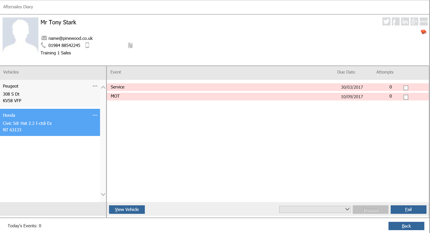📝 Aftersales Diary Processing Screen – Pinewood Technologies PLC