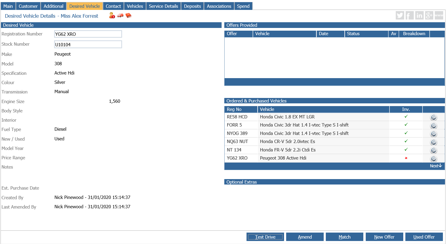 📝 CRM Desired Vehicle Tab Overview – Pinewood Technologies PLC