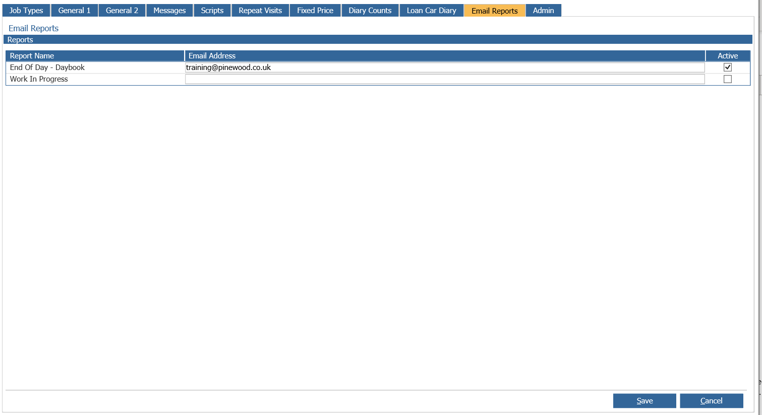 📝 Workshop Parameters Email Reports – Pinewood Technologies PLC