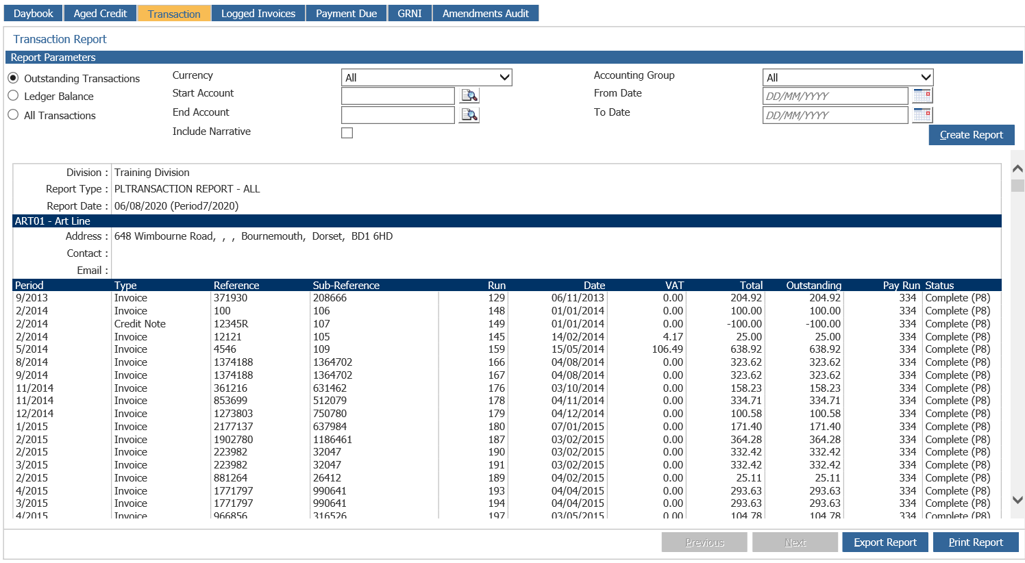 📝 Purchase Ledger Transaction Report – Pinewood Technologies PLC