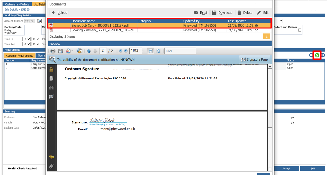 📝 Using Adobe eSignature with Workshop Job Cards – Pinewood Technologies PLC